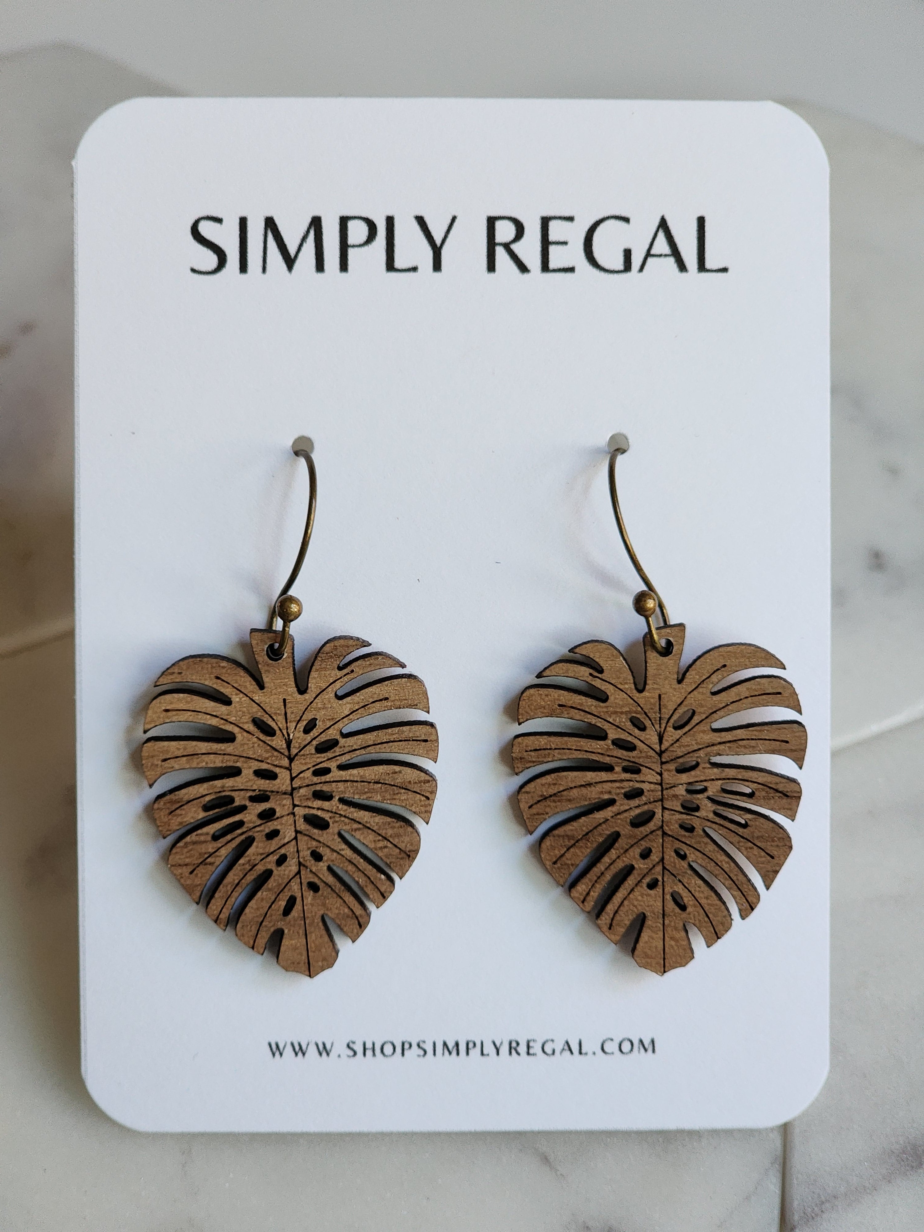 Monstera Wood Earrings – Simply Regal